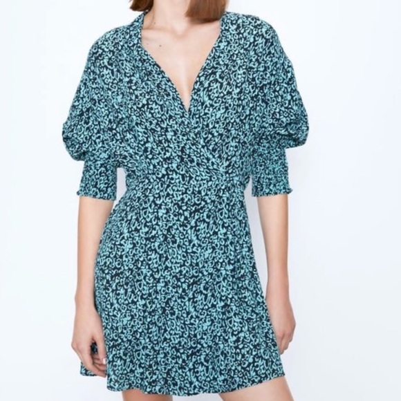 Zara | Dresses | Zara Animal Print Turquoise Dress | Poshmark